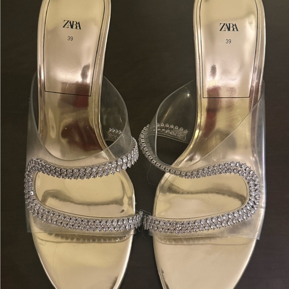 Zara | Shoes | Zara Silver Crystal Embellished Heels | Poshmark